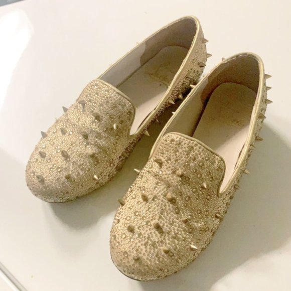 Shoes | Christian Spiky Rhinestone Gold Flat Shoes Women Chic Street ...